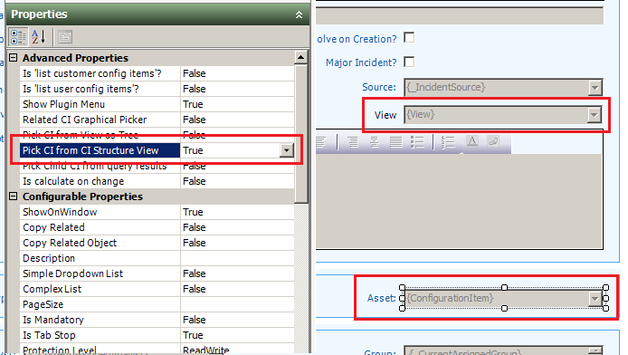 Select a Configuration Item from a structure view diagram on a Process ...