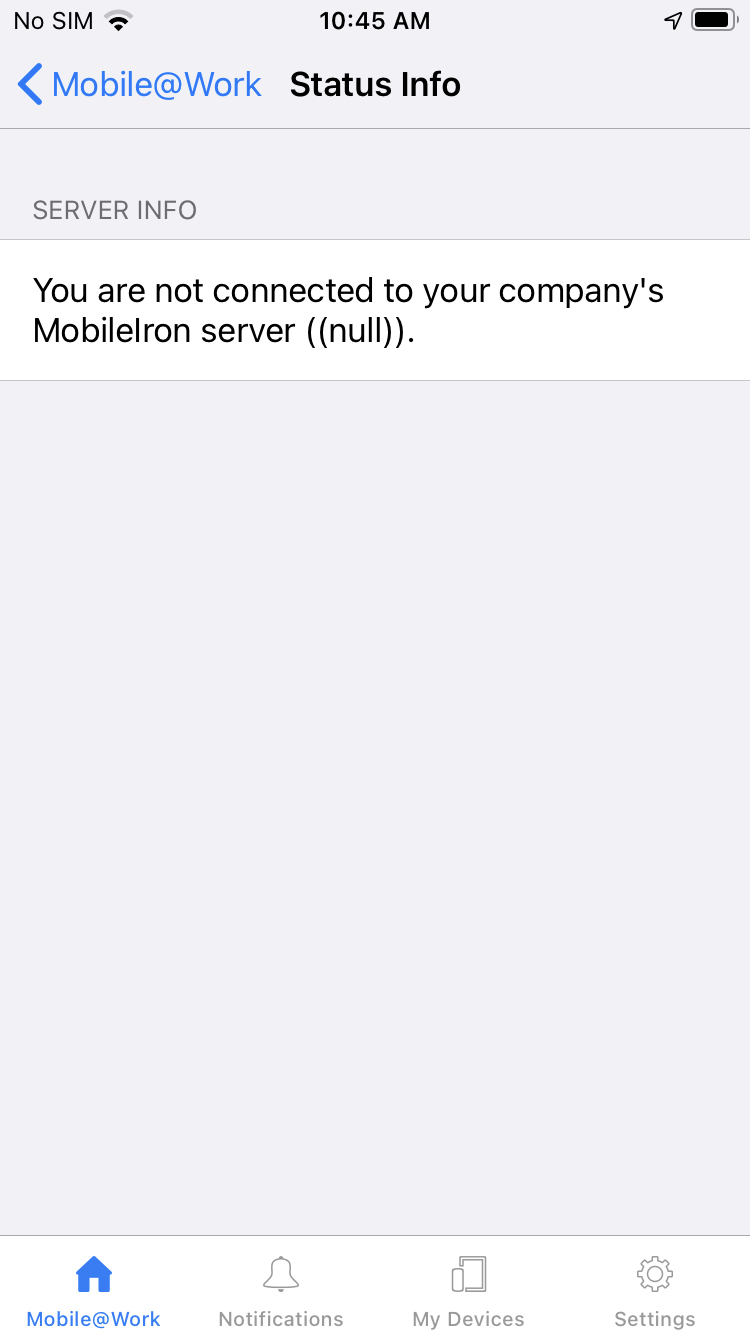Mobile@work Client shows as NULL Under Status Info