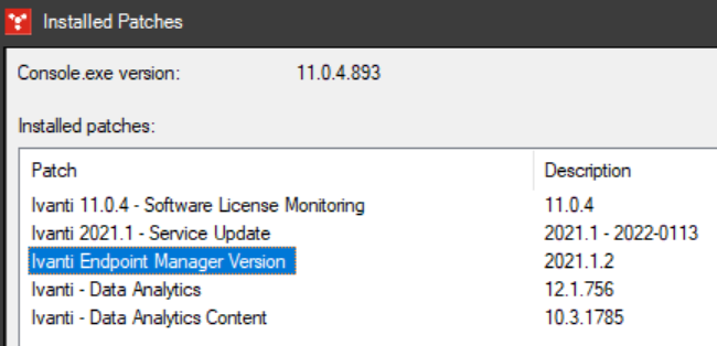 Ivanti Endpoint Manager (EPM) and LANDESK Management Suite (LDMS) Version Information