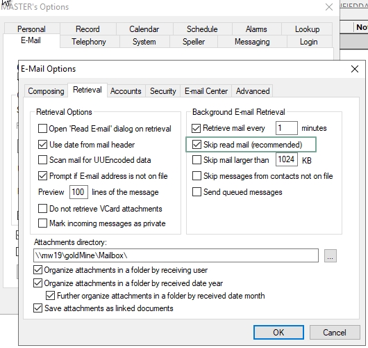 What are the Skip-Read options when downloading emails into GoldMine ...