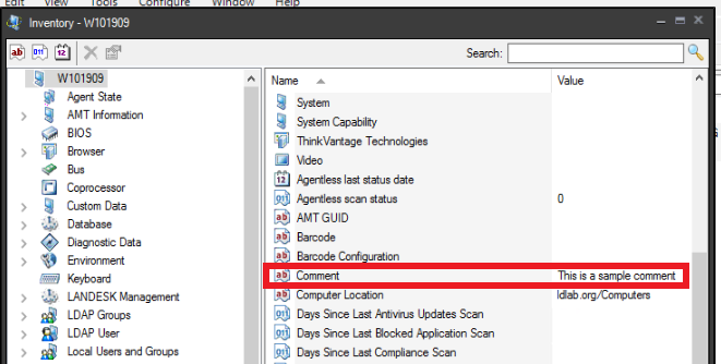 Ivanti Endpoint Manager ( EPM ) Inventory add a comment to a device record