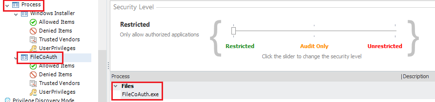 FileCoAuth.exe denied causing a delay in the launch of the Control Panel