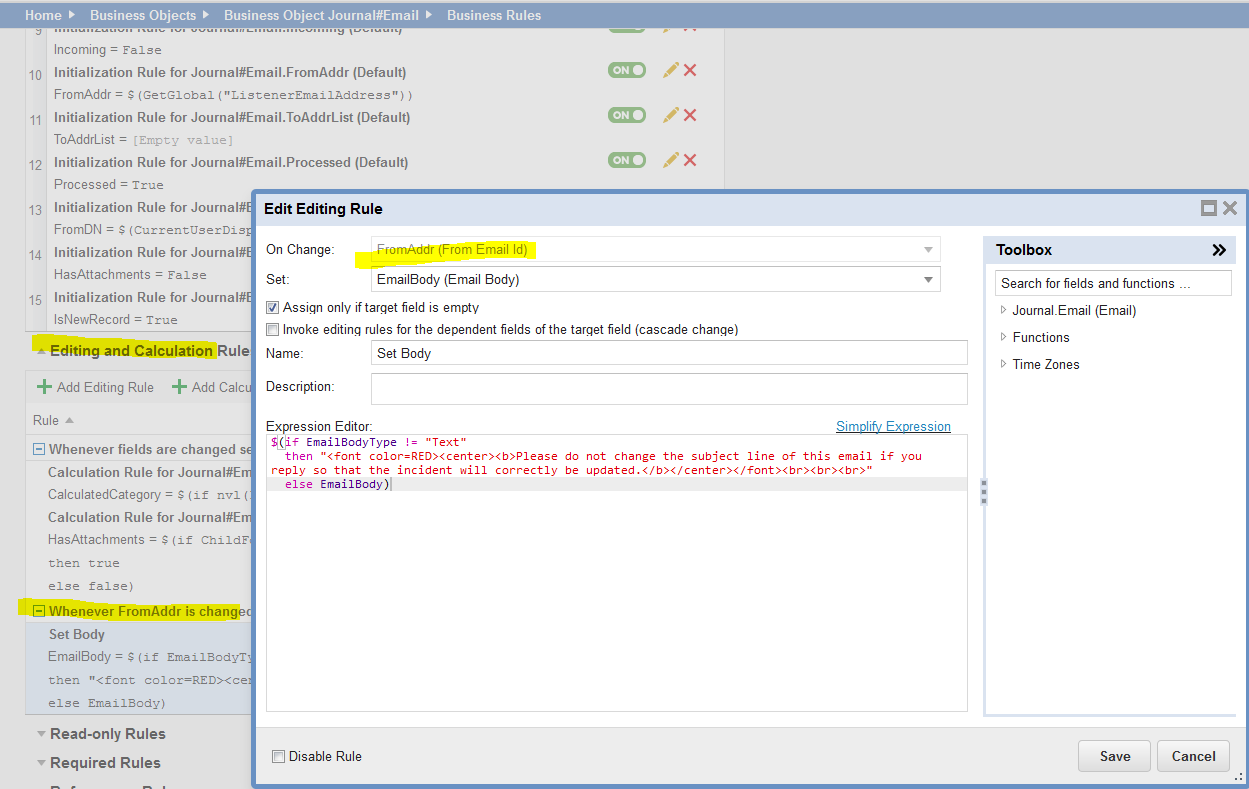 Simple method to add wording to an email body telling the customer to ...