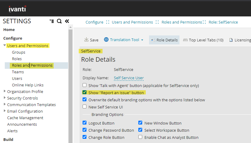 How to hide "Report an Issue" button from Self Service