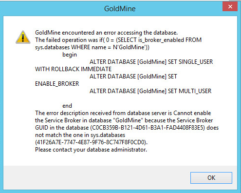Restore GoldMine database from system backup when no SQL backup exists