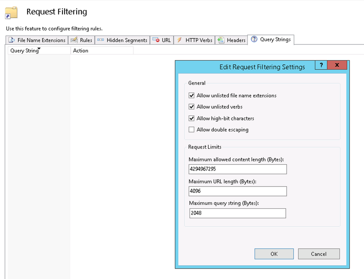 WebDAV request filtering settings for DataNow