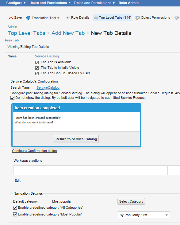 How to insert Service Catalog in a Dashboard?