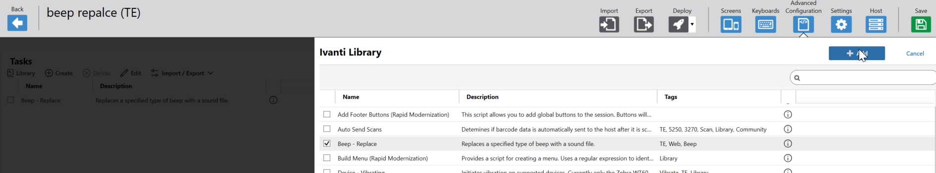 VELOCITY: standard,scan and error Beep replace