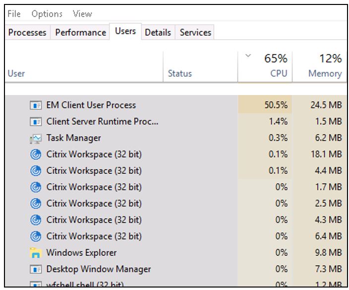 EM Client User Process consuming high CPU with multiple Citrix ...