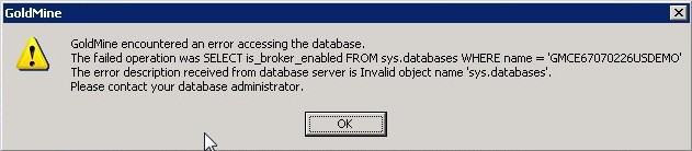 GoIdMine encountered error accessing the database. The failed operation was SELECT is_broker ...