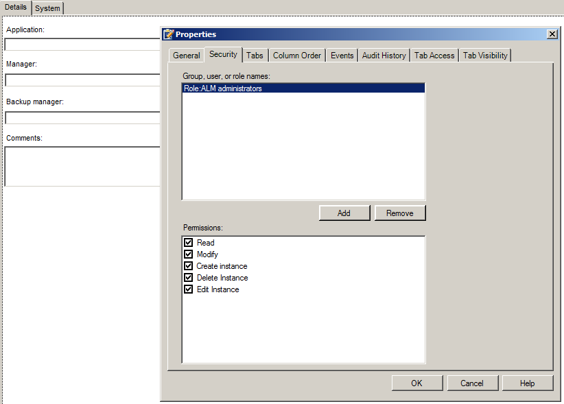 ALM form types and how they relate to permissions.