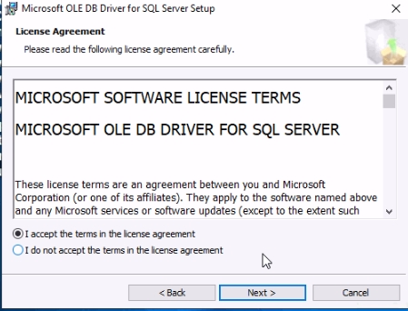 Microsoft OLE DB Driver for SQL Server Setup is required for GoldMine 2021.2.x and higher