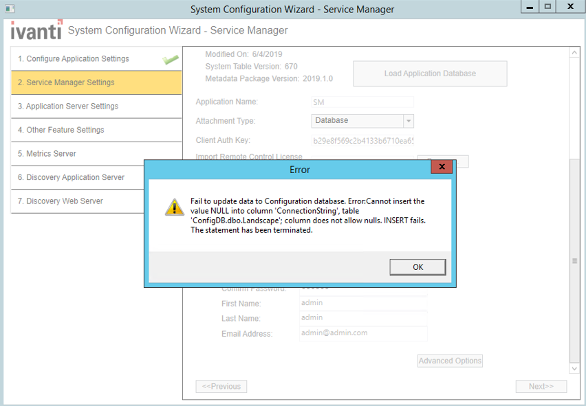 Error Message Fail To Update Data To Configuration Database Error Cannot Insert The Value