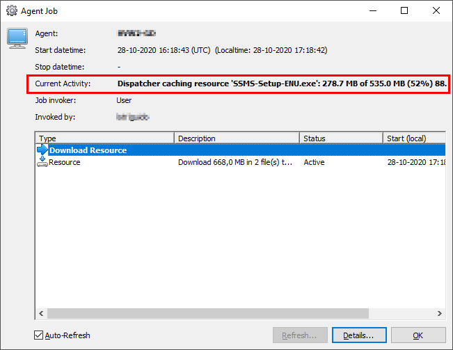 An Automation task hangs with the current activity displaying "Dispatcher caching resource"