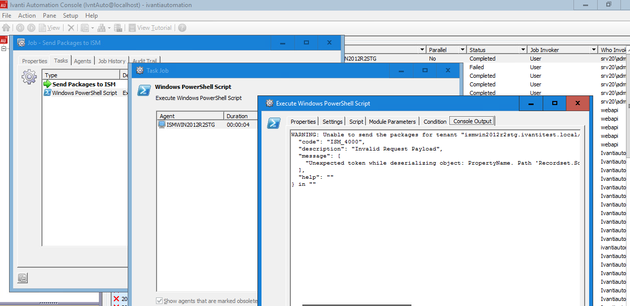 Software Deployment in Service Catalog using Endpoint Manager and Ivanti Automation error ...