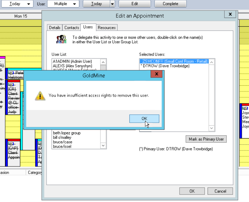 "You have insufficient access rights to remove this user" error when ...