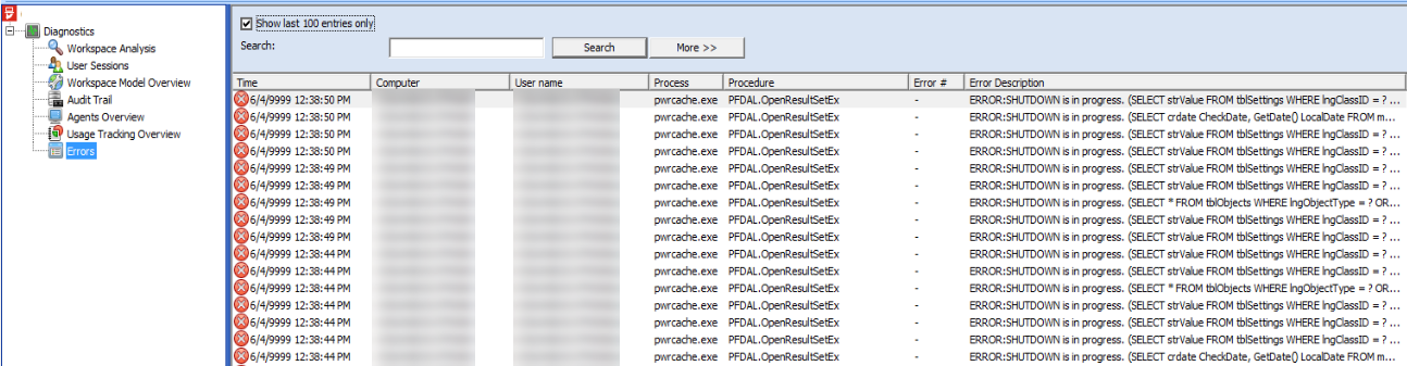 General Error Log only shows entries with future timestamp