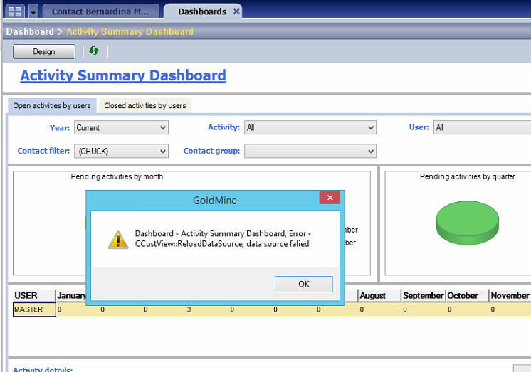 Immediate series of error messages when opening the Dashboard Activity ...
