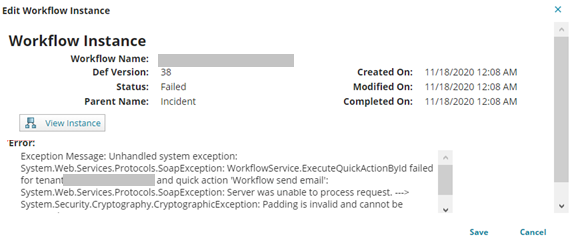 Error with certain quick actions or integration tools after moving to a new server: System ...