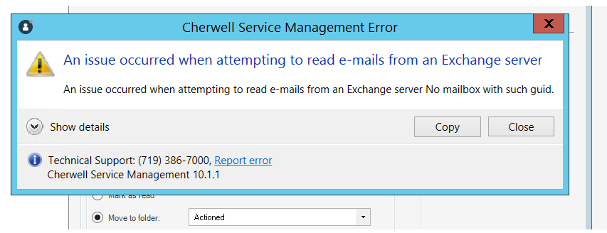 No mailbox with such guid when setting up email monitor