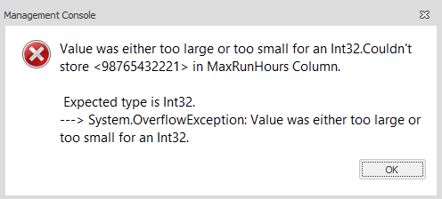 "Value was either too large or too small" error when opening ...