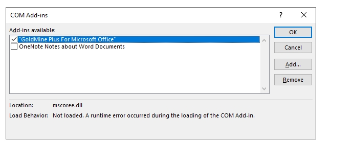 Extended Troubleshooting when the GoldMine Plus for Microsoft Office ...