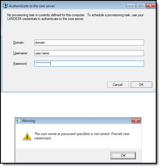 Provisioning Template Picker Error - Authenticate to the Core Server ...