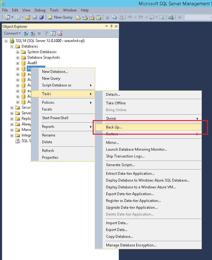 How to backup your Avalanche 6.1 Server