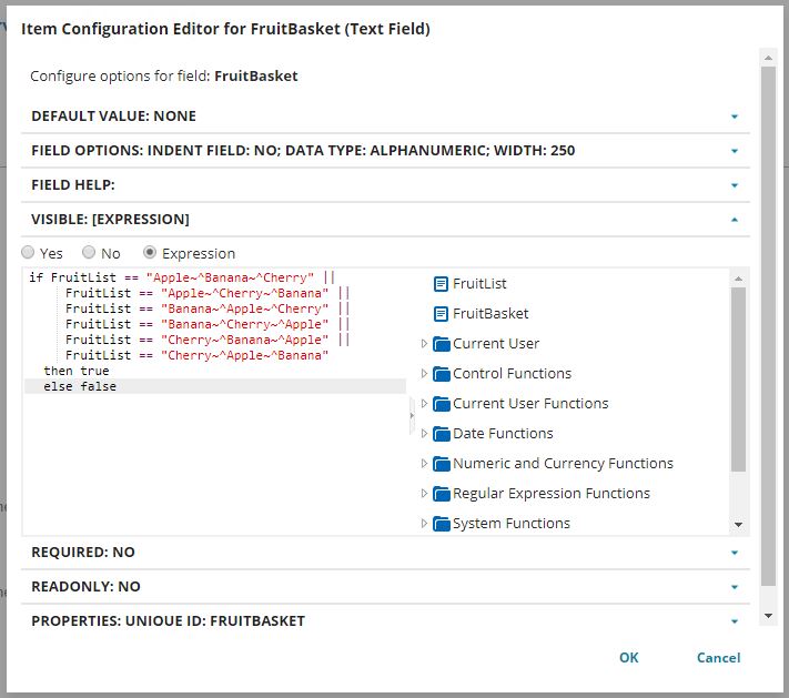 How to write a visibility expression in a request offering based of ...