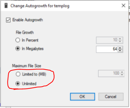 The transaction log for database 'name' is full due to 'ACTIVE_TRANSACTION