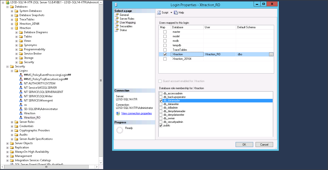 Xtraction Configuration - Database and User Setup