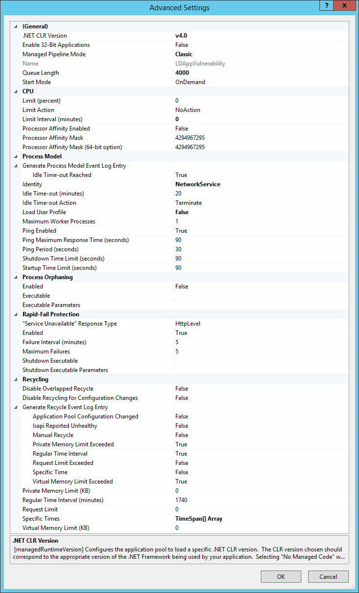 How to troubleshoot high CPU usage from the W3WP process for LDAppVulnerability
