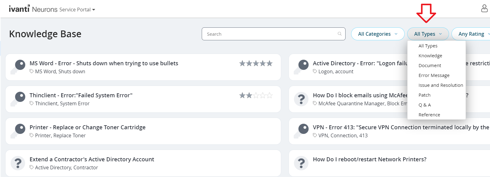 How to change the Knowledge Base Type pick list in Self service Mobile