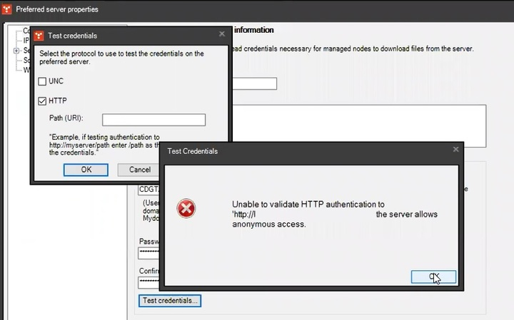 HTTP Preferred Server Authentication Test Errors With "Unable to ...