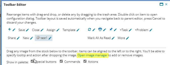 How to add and display a different icon on the toolbar buttons within ITSM.