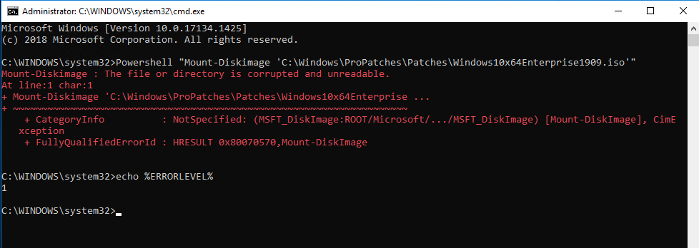Error Code 1 During Windows 10 Build Deployment