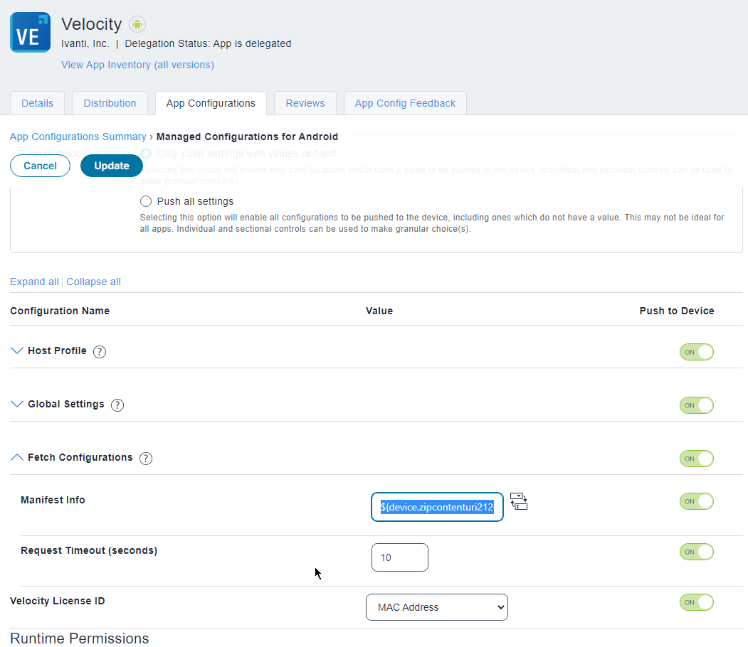 Deploy Velocity .wldep files using MobileIron file transfer configuration type
