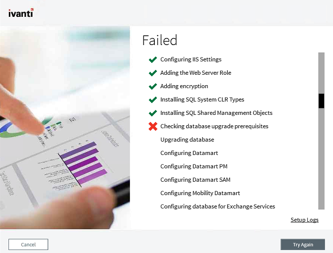 Ivanti Endpoint Manager ( EPM ) Checking database upgrade prerequisites ...
