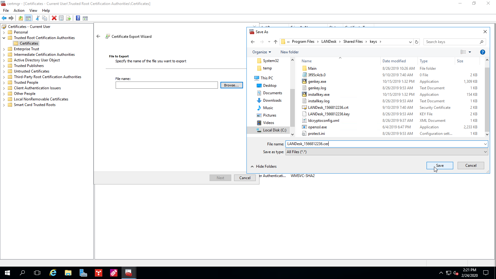 Missing .cer File On The Core Server