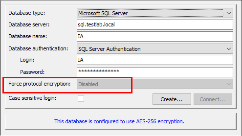 Ivanti Automation Force Protocol Encryption greyed out if MSOLEDB 19.x is used