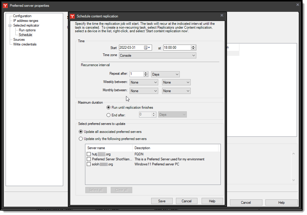 How to configure the Preferred Server (Target) for Content Replication