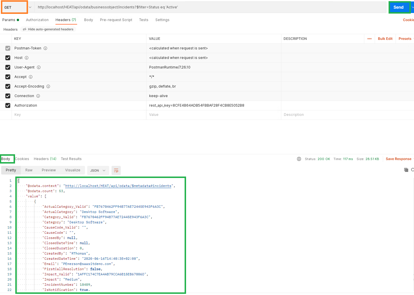 How to get business object by filter using API and Postman