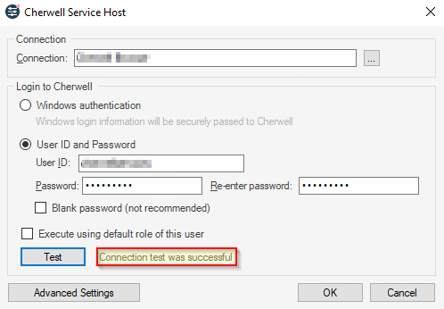 The Cherwell Service Host service on Local Computer started and then stopped