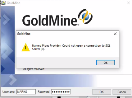 Error: Named Pipes Provider: Could not open a connection to SQL server [2]
