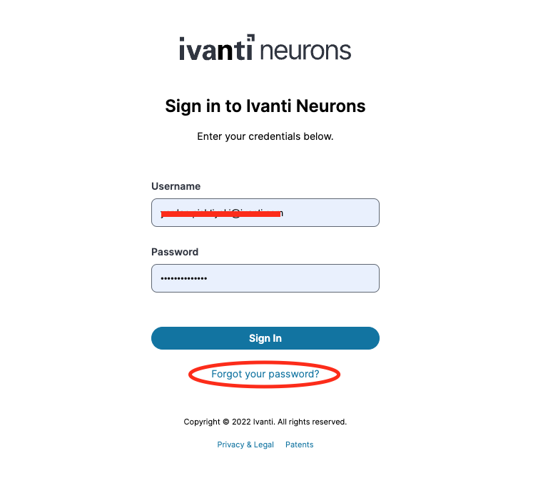 How to reset tenant password in Ivanti Neurons