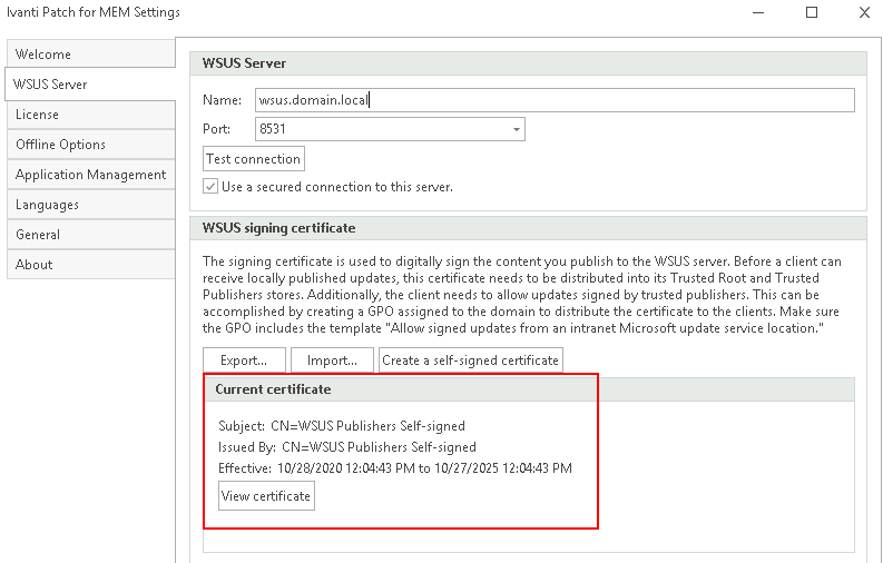 How To Create Export And Import A Wsus Self Signed Certificate In Patch For Mem