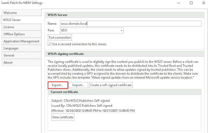 How To Create, Export, and Import a WSUS Self-Signed Certificate in Patch for MEM