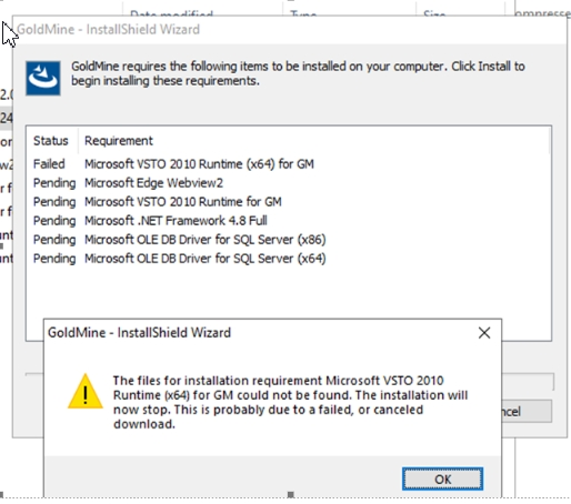 The prerequisites install dialog appears for ALL prerequisites ...