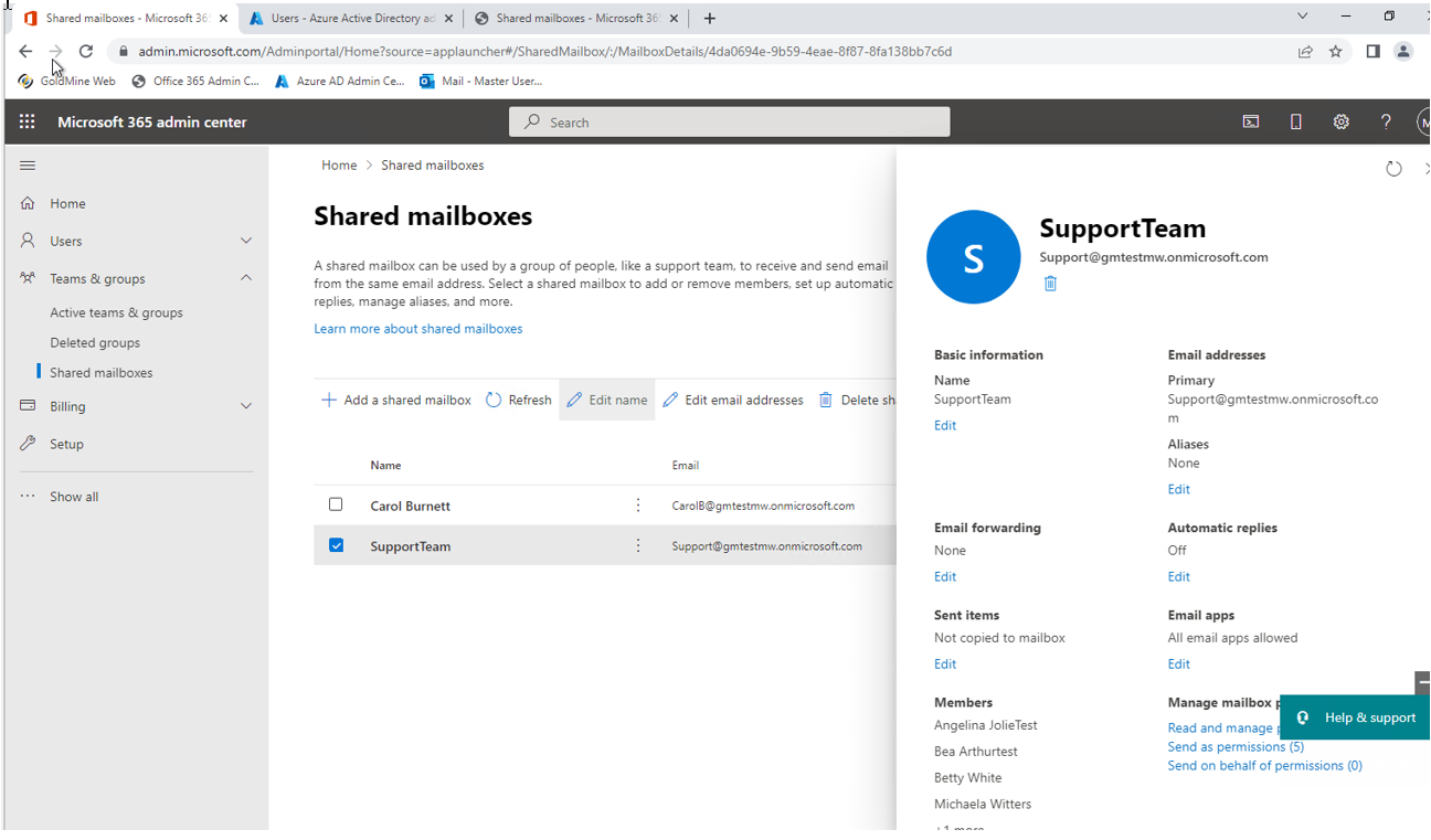 Microsoft Office 365 OAuth and shared mailboxes in GoldMine