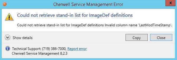 Error: Could not Retrieve Stand-in list for ImageDef Definitions - Invalid Column Name ...